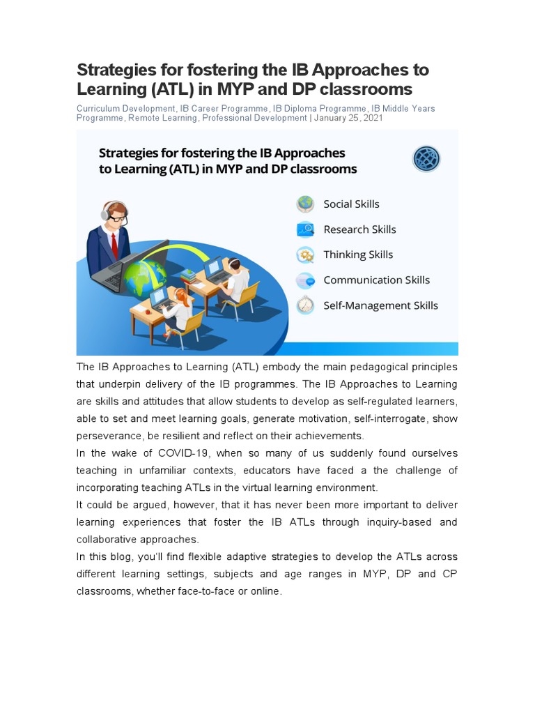 Fostering IB ATL Strategies in Classrooms | PDF | Learning | Metacognition