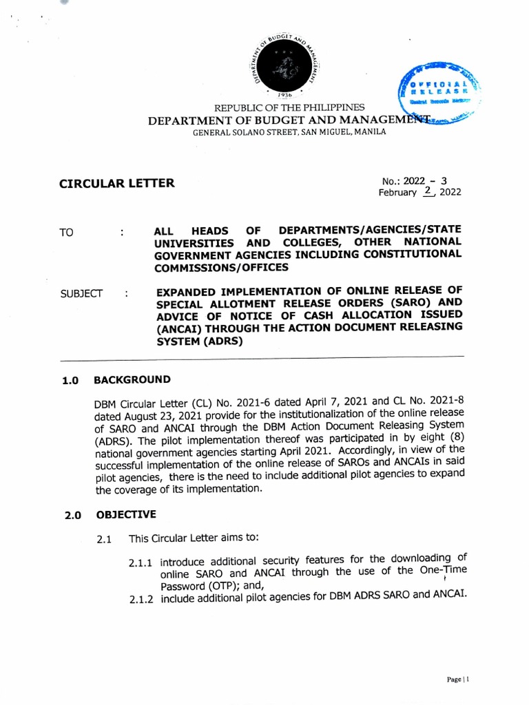 DBM Circular Letter No. 2022-3 - Expanded Implementation of Online ...