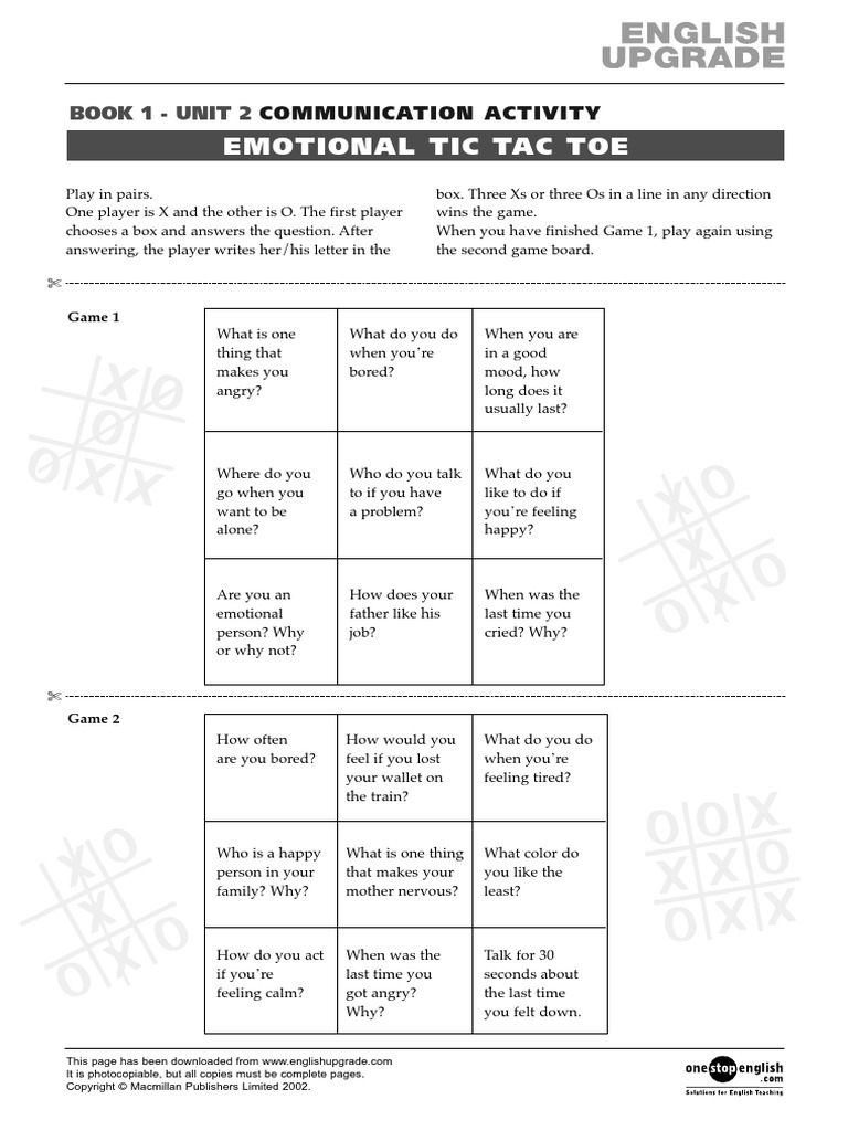 Emotional Tic Tac Toe: Book 1 - Unit 2 | PDF | Cognition | Psychology