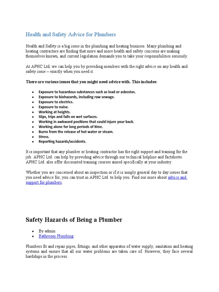 Plumbing Health and Safety Guidelines | PDF | Plumbing | Personal ...