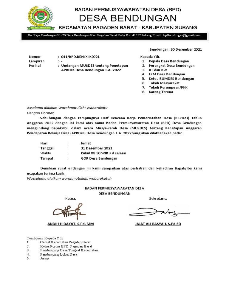 Undangan MUSDES Penetapan APBDes | PDF