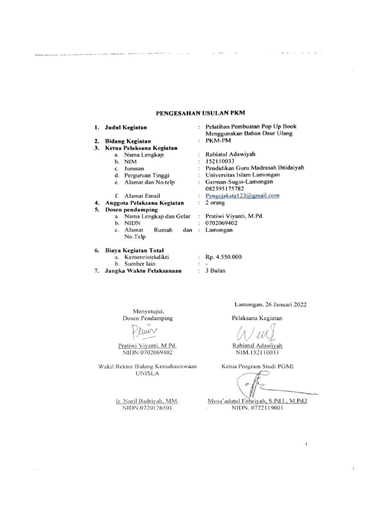 Lembar Pengesahan PKM | PDF