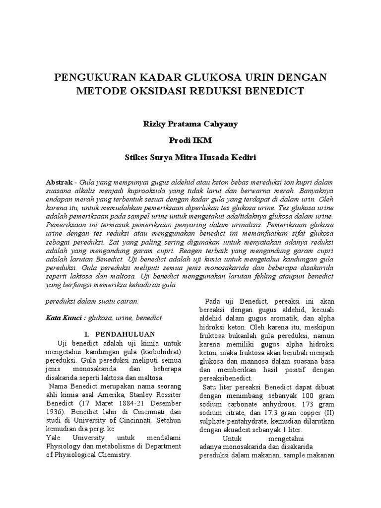 Pengukuran Glukosa Urin Metode Benedict | PDF