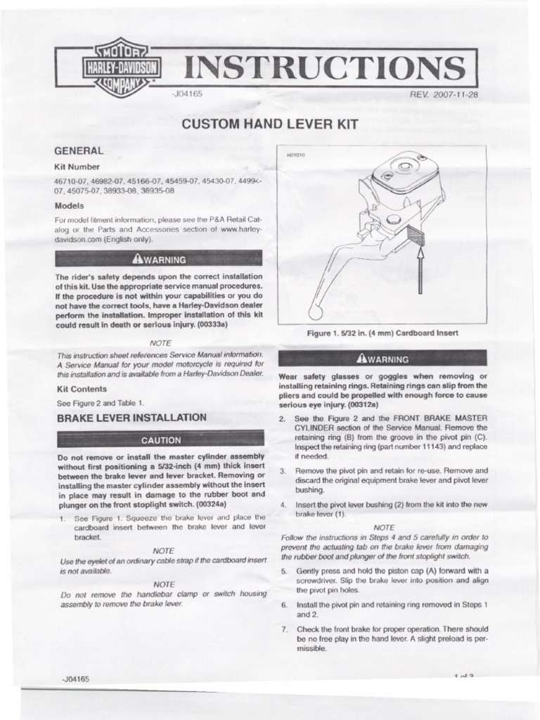 Harley-Davidson Hand Control Kit Guide | PDF | Harley Davidson ...