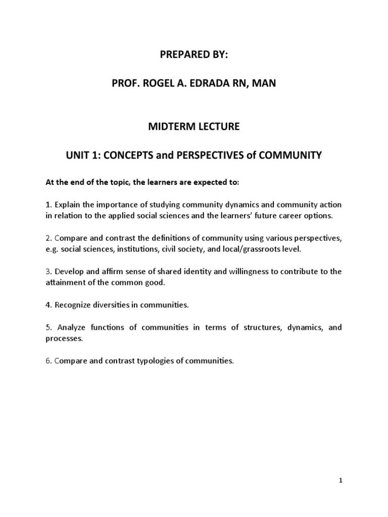 Comdev Lecture Midterm | PDF | Community | Leadership