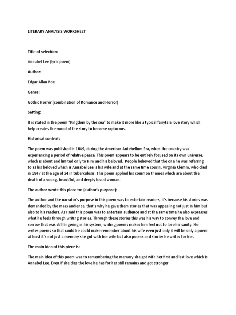 Literary Analysis Worksheet | PDF | Poetry | Rhyme