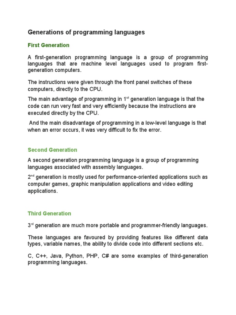 Generations of Programming Languages | PDF Generations of Programming Languages | PDF