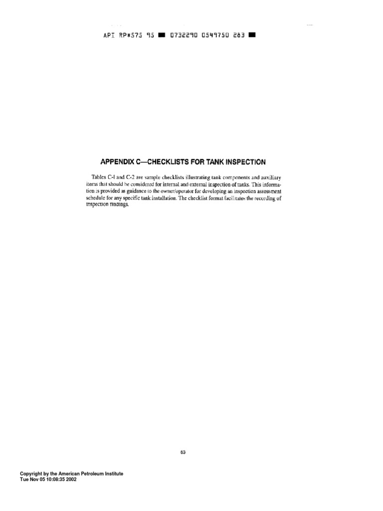 API 575 CheckList - InspectionAtmosphericTanks | PDF