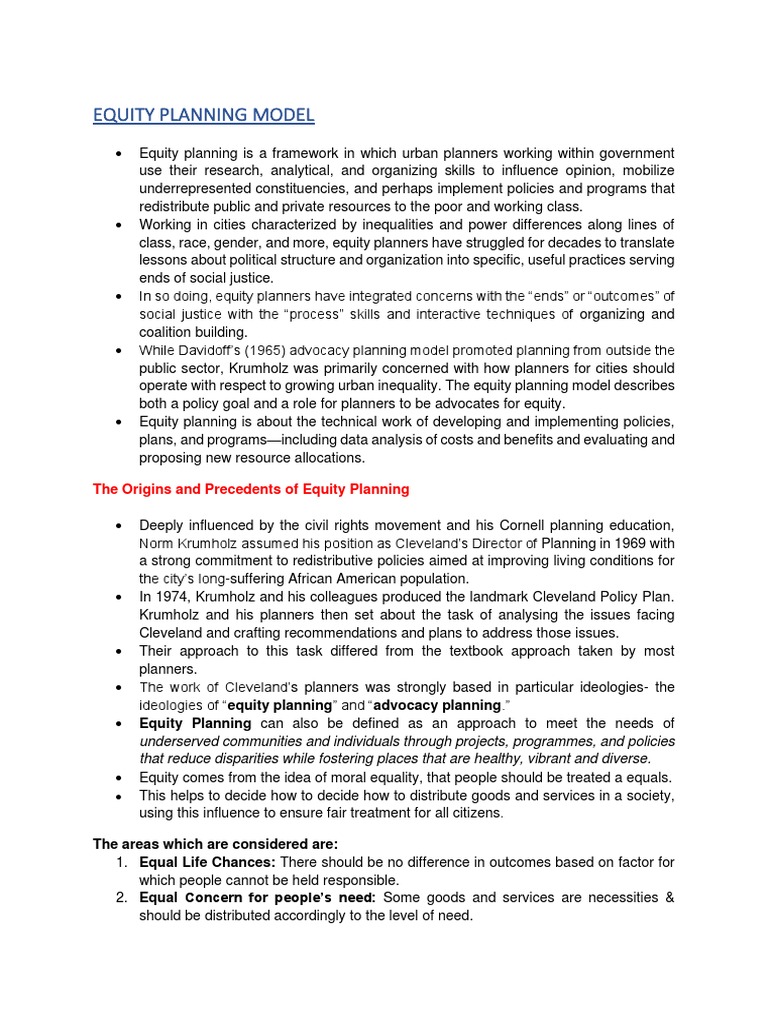 Equity Planning Model | PDF | Sustainability | Justice