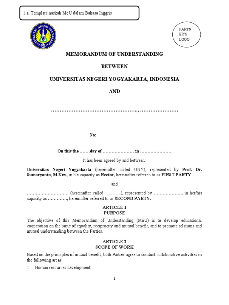 Contoh Template MoU Dan MoA Kerma Luar Negeri | PDF | Mail | Registered Mail