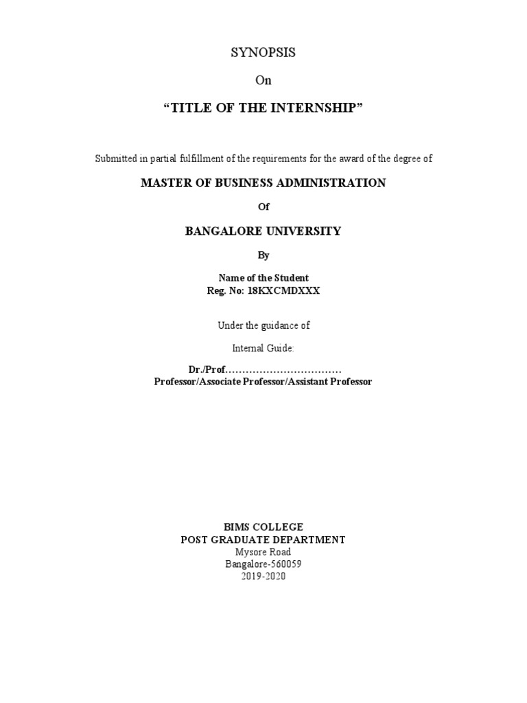 "Title of The Internship": Synopsis On | PDF