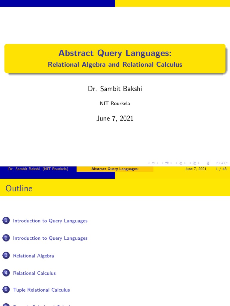Abstract Query Languages: Relational Algebra and Relational Calculus | PDF | Relational Database ...