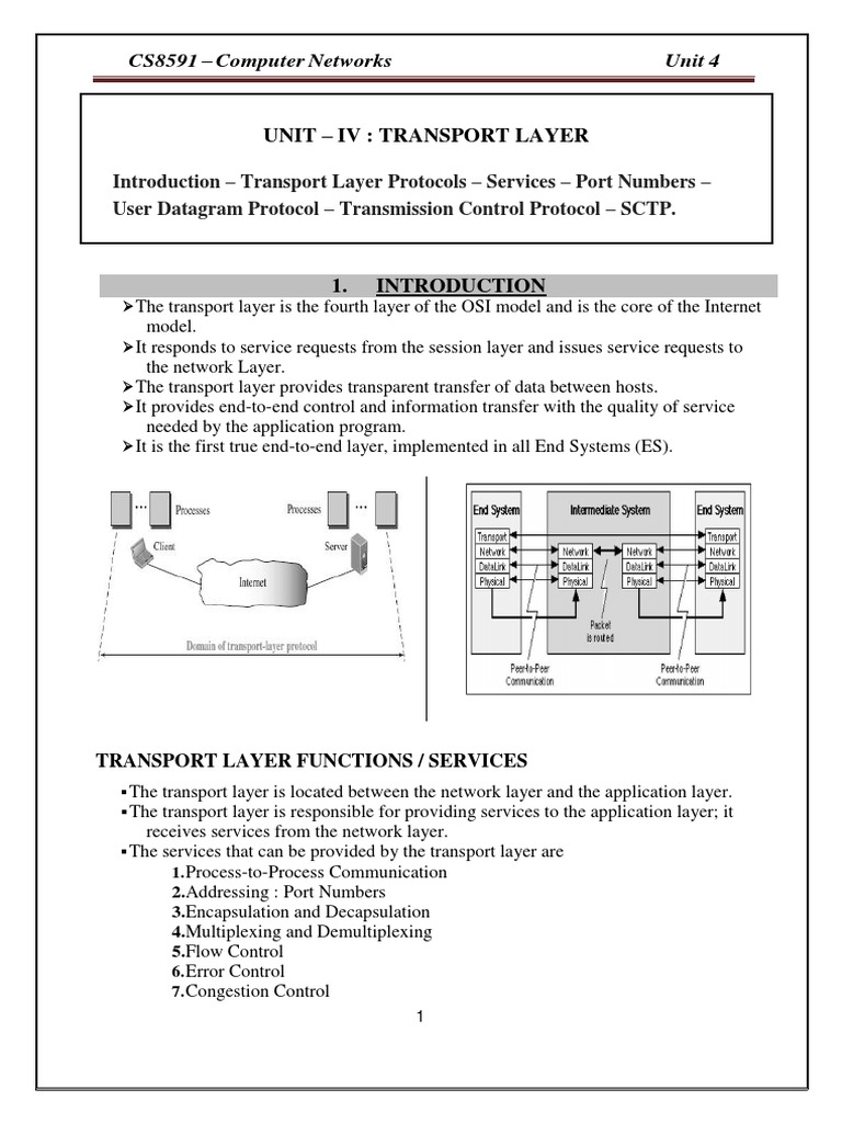 Unit - Iv: Transport Layer | PDF | Transmission Control Protocol | Port ...