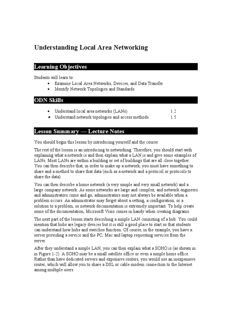 Lesson 1 Understanding Local Area Networ | PDF | Computer Network ...