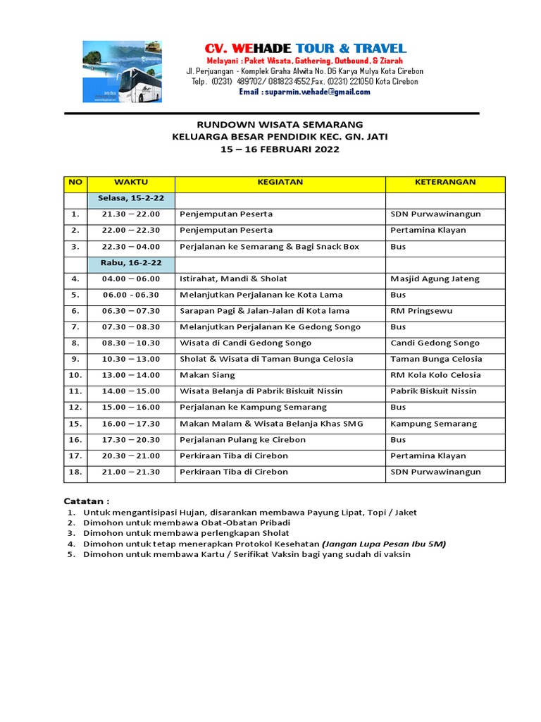 Rundown Wisata Semarang Gn. Jati | PDF