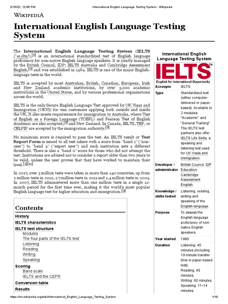International English Language Testing System | PDF | International ...