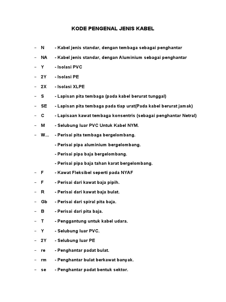 Kode Pengenal Jenis Kabel | PDF