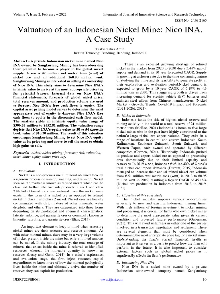 Valuation of An Indonesian Nickel Mine Nico INA, A Case Study | Descargar gratis PDF ...