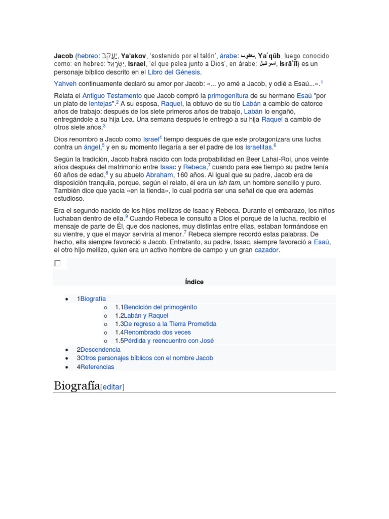 Perfil biográfico de Jacob, patriarca bíblico | PDF | Jacob | Libros de ...