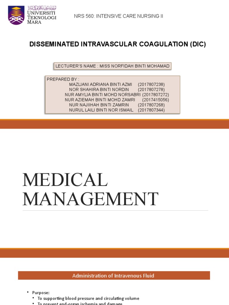 ICU 2 - Management For DIC | PDF | Coagulation | Platelet