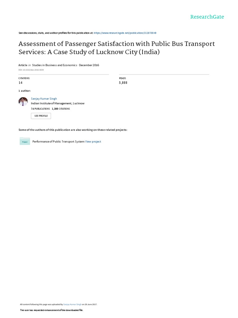 Passenger Satisfaction in Lucknow Buses | PDF | Principal Component ...
