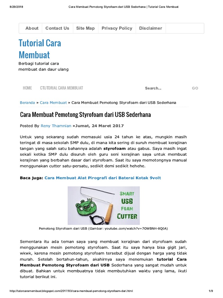 Styrofoam - Cara Membuat Pemotong Styrofoam Dari USB Sederhana | PDF