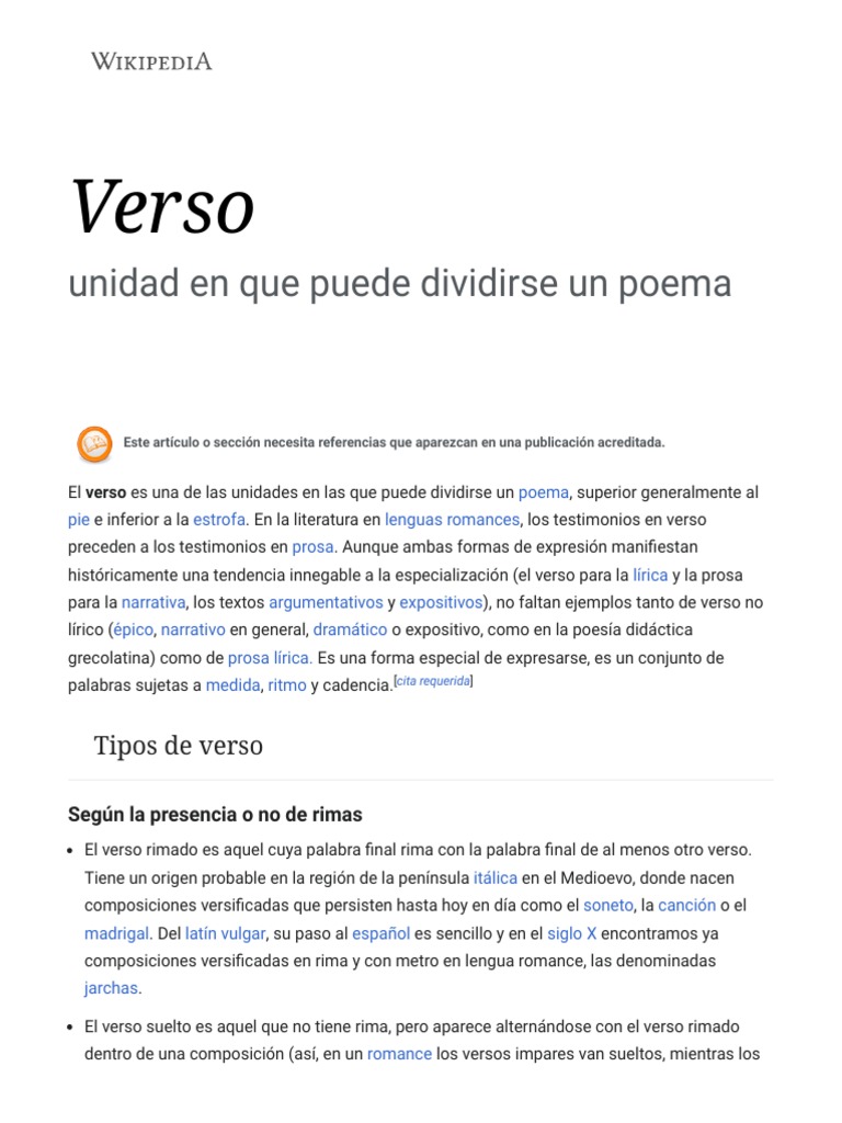 Verso - Wikipedia, La Enciclopedia Libre | PDF | Metro (poesía ...