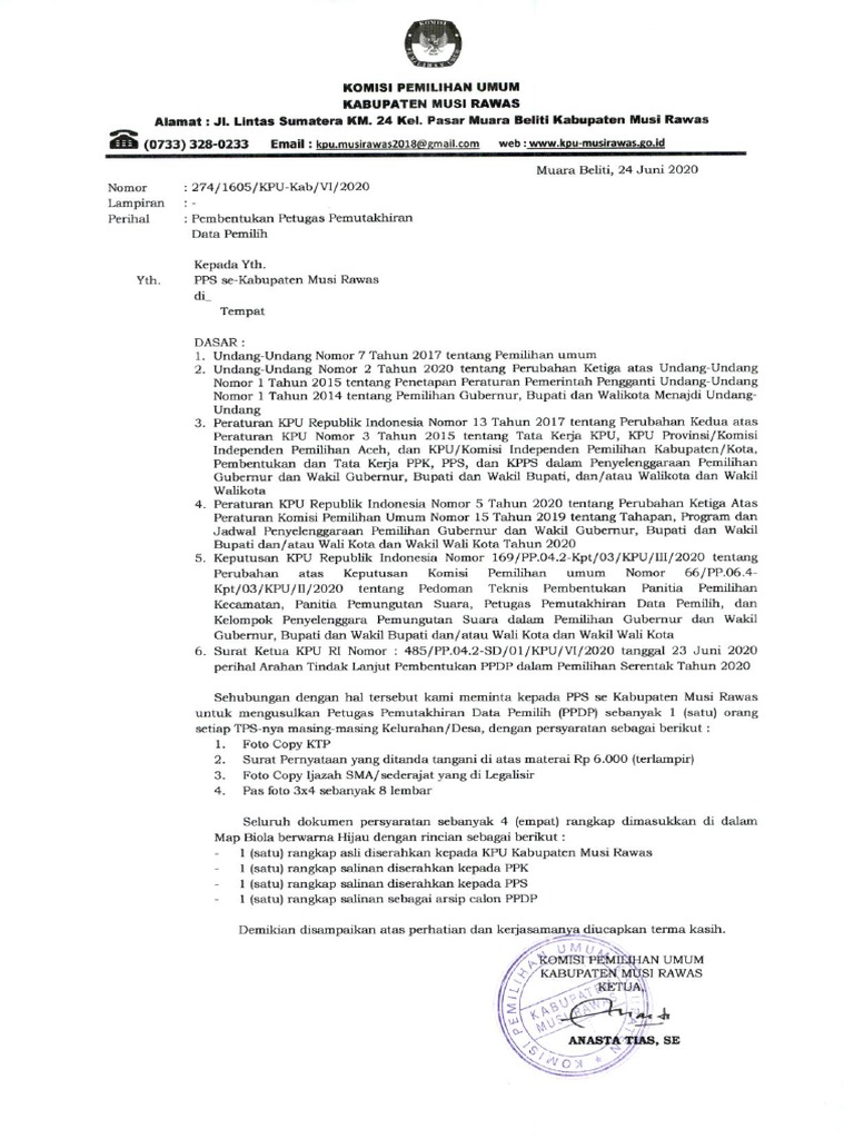Pembentukan PPDP Musi Rawas 2020 | PDF