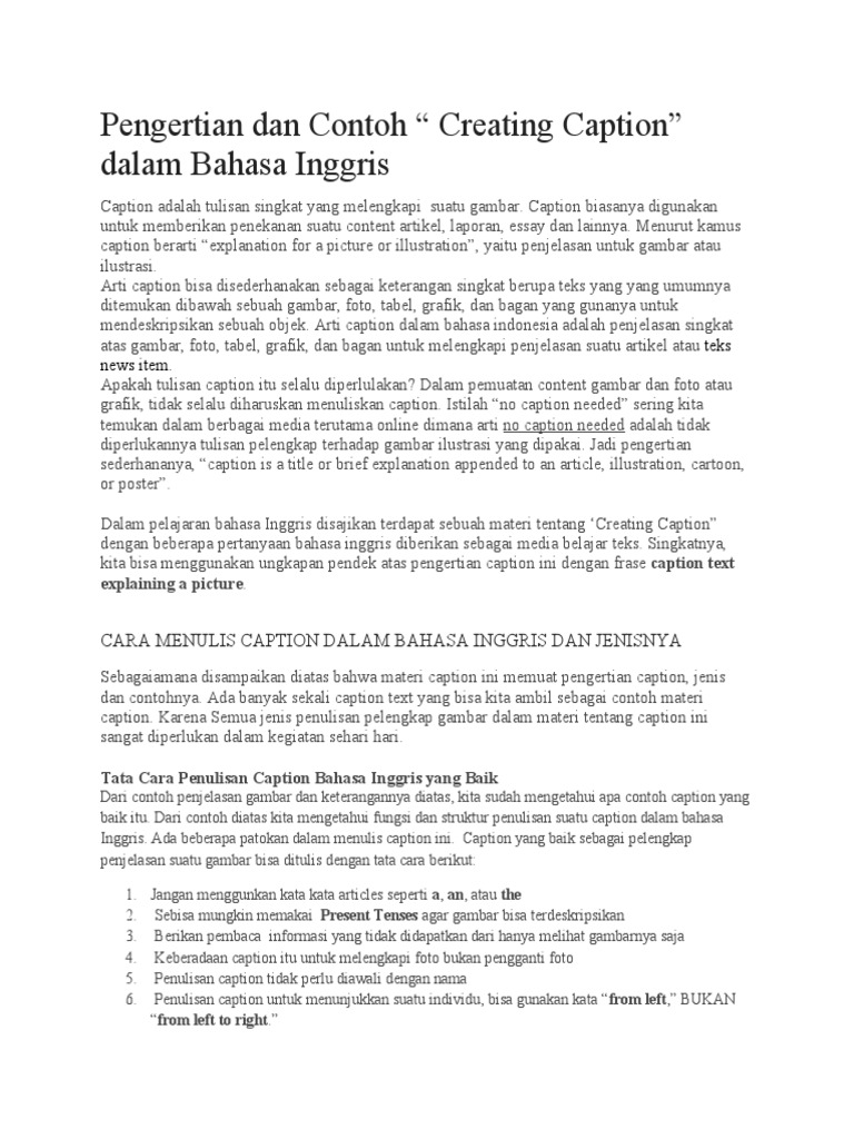 Materi Caption | PDF | Ilmu Sosial | Seni & Disiplin Bahasa