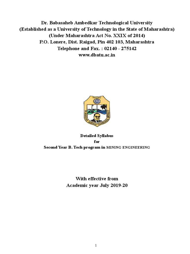 Detailed Syllabus For Second Year B. Tech Program In: Mining ...