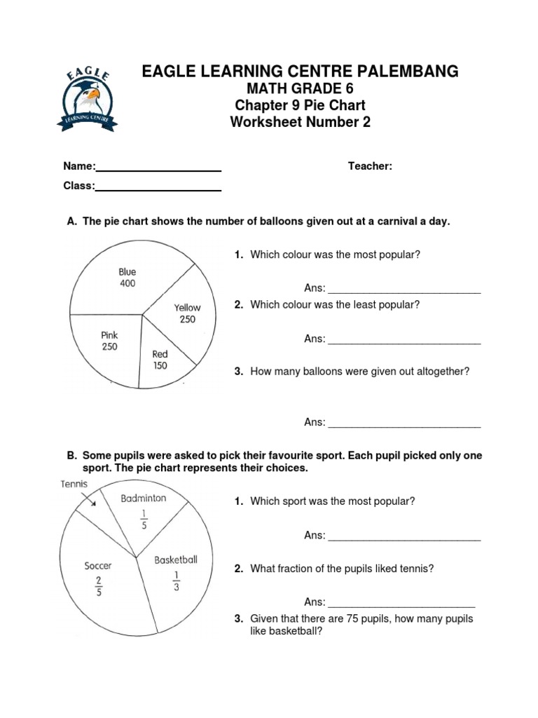 Worksheet Number 2 Pie Chart Grade 6 | PDF | Percentage