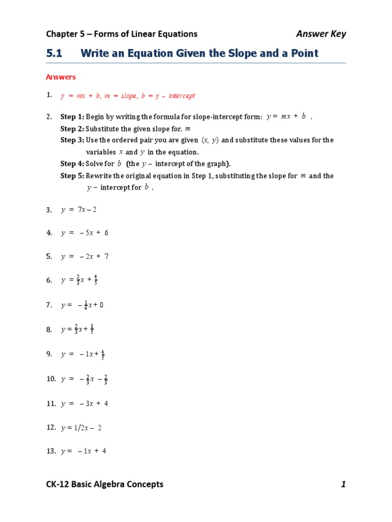 Answer Key - CK-12 Chapter 05 Basic Algebra Concepts | PDF ...