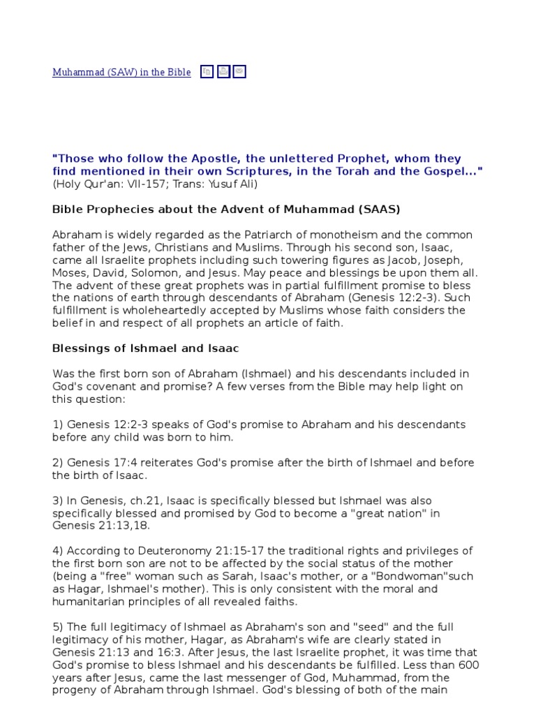 Prophet Muhammad in Bible | PDF | Isaac | Book Of Genesis