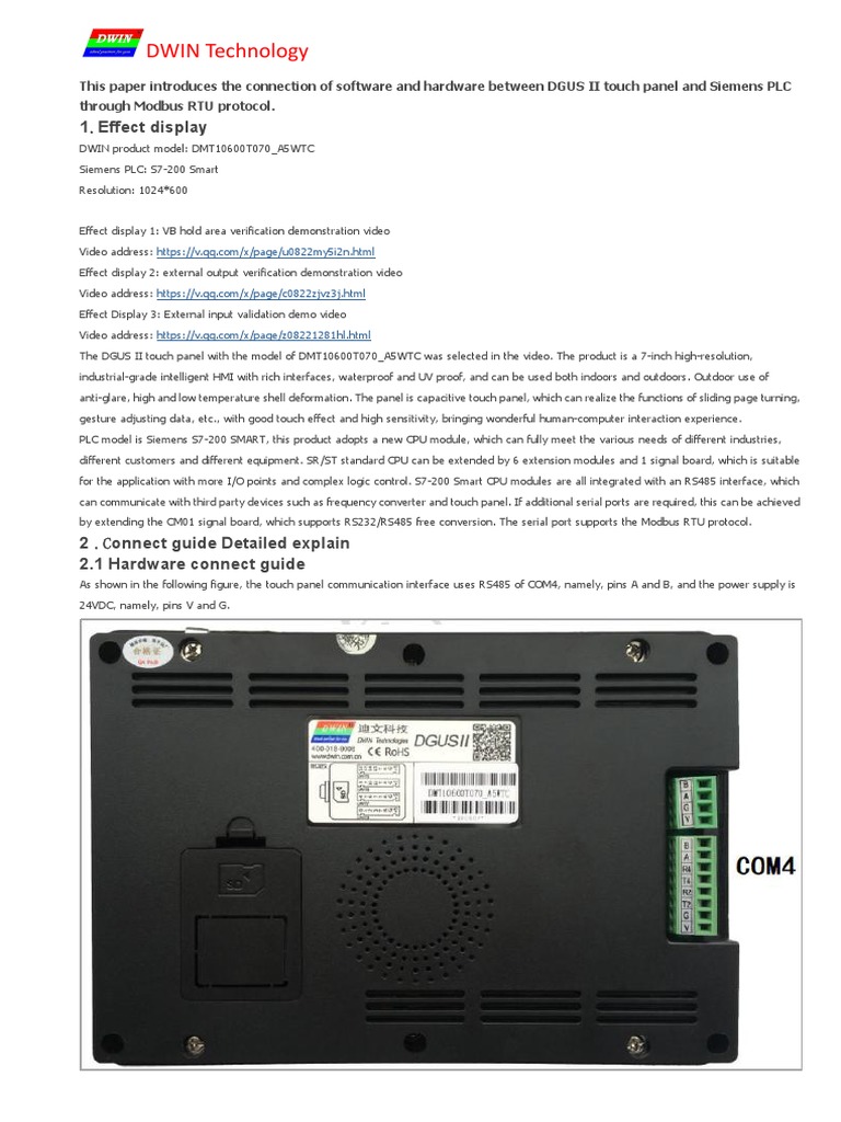 DWIN Panel and Siemens PLC Hardware and Software Connect | PDF | Programmable Logic Controller ...