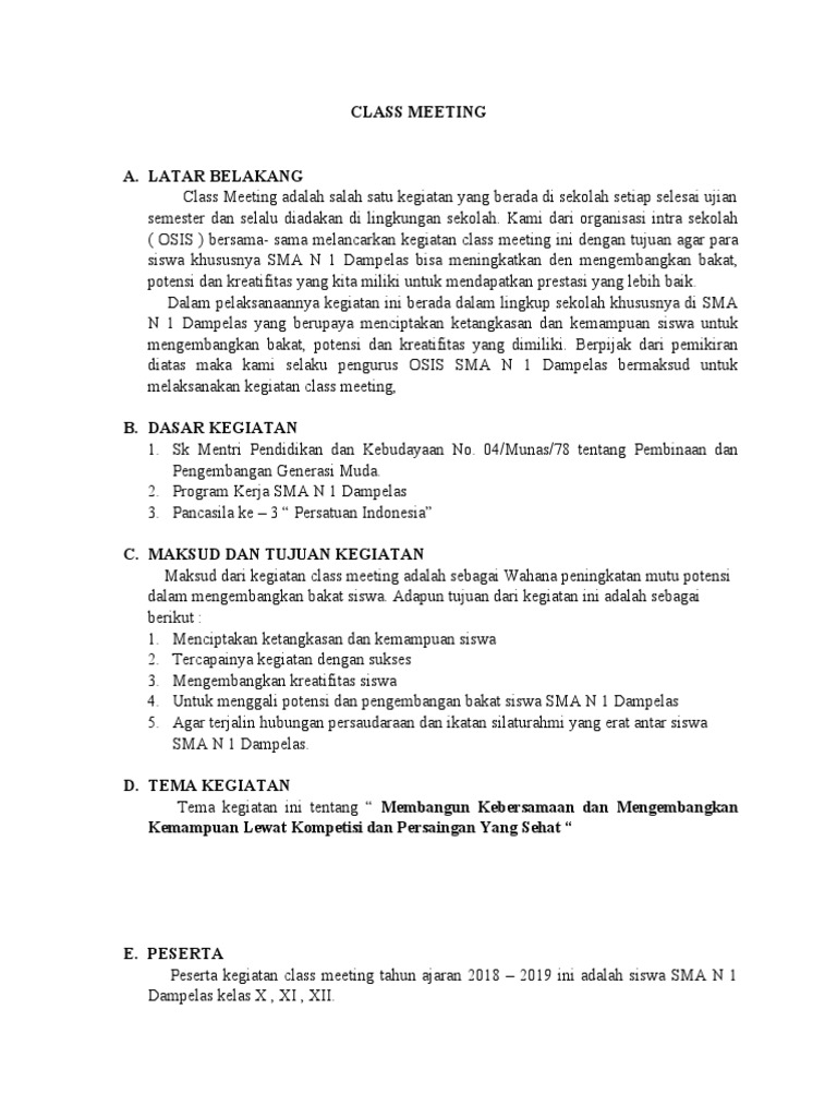 Jadwal Class Meeting SMA N 1 Dampelas | PDF