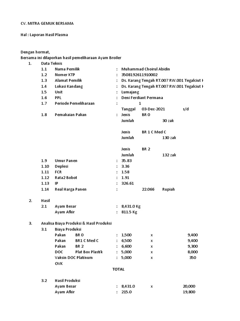 Cv. Mitra Gemuk Bersama | PDF
