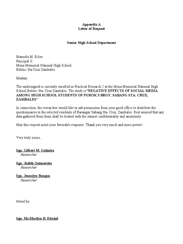 Appendix A Letter of Request | PDF