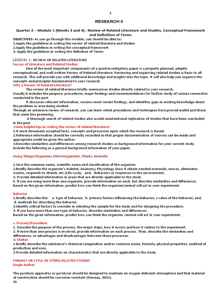 Research Ii Quarter 2 - Module 1 (Weeks 3 and 4) : Review of Related ...