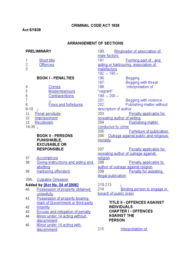 Criminal Code Act 1838 Overview | PDF | Misdemeanor | Assault
