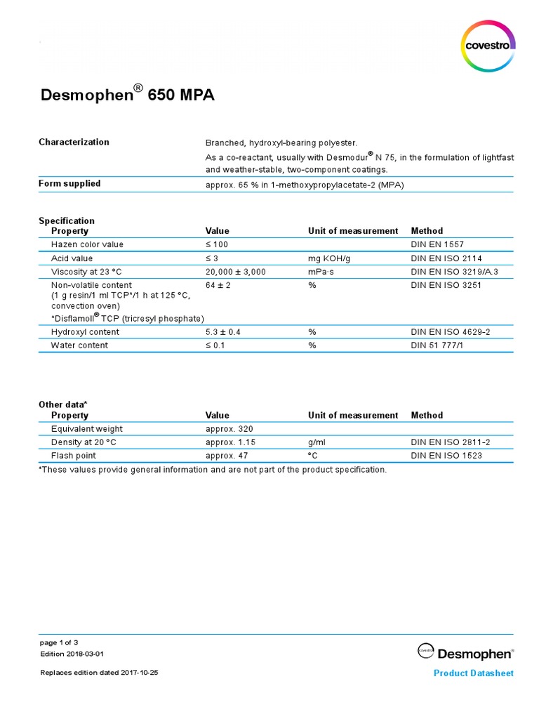 Desmophen 650 MPA | PDF | Specification (Technical Standard) | Safety
