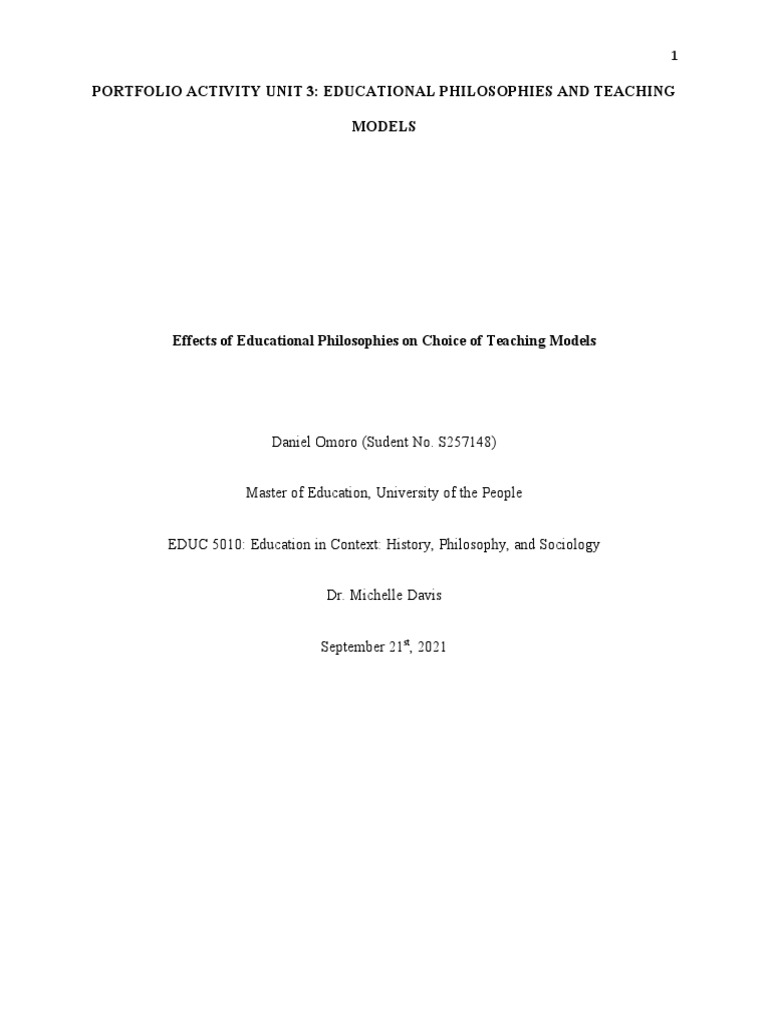 Portfolio Unit 3 - Impact of Personal Philosophies On Choice of ...