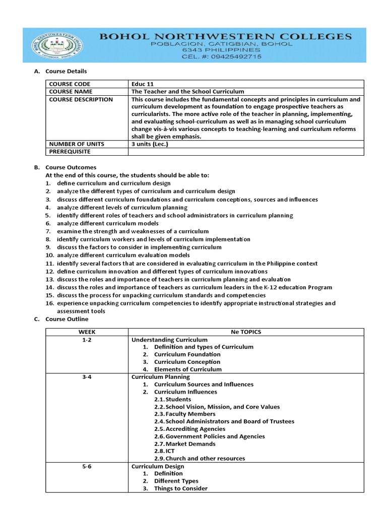 Educ 11 The Teacher and The School Curriculum | PDF | Curriculum | Teachers