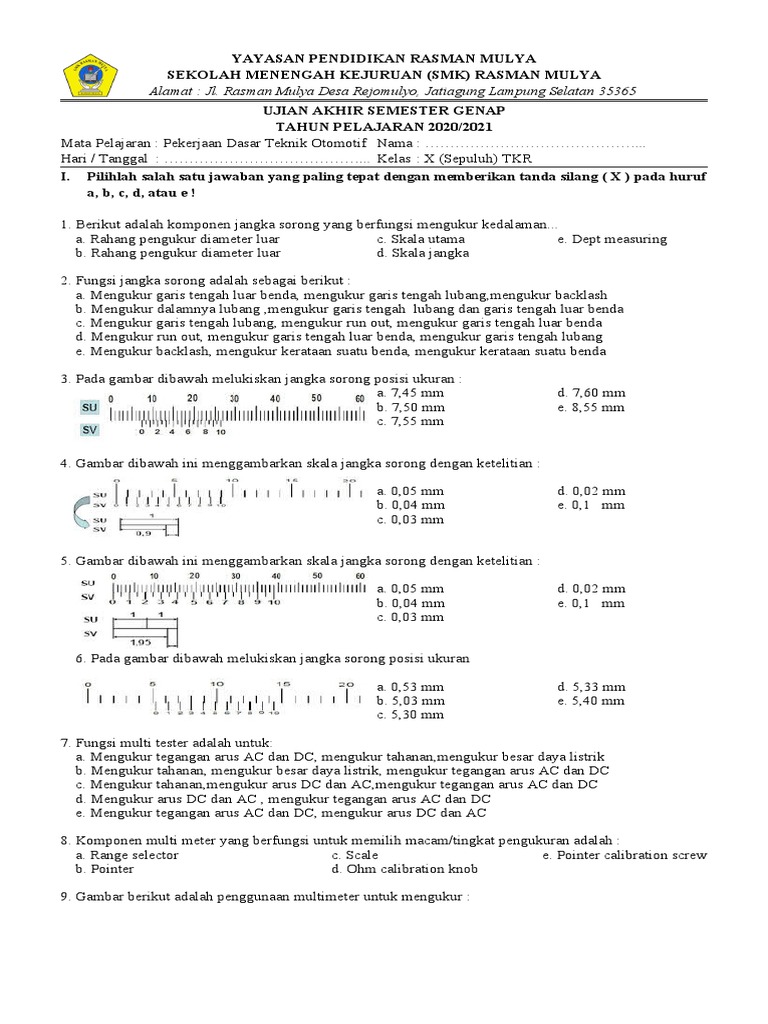 Soal Uas Genap X TKR Pdto | PDF
