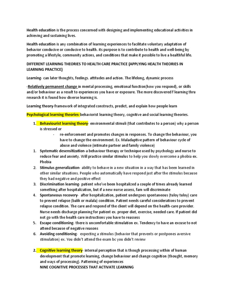 Health Education (NOTES) | PDF