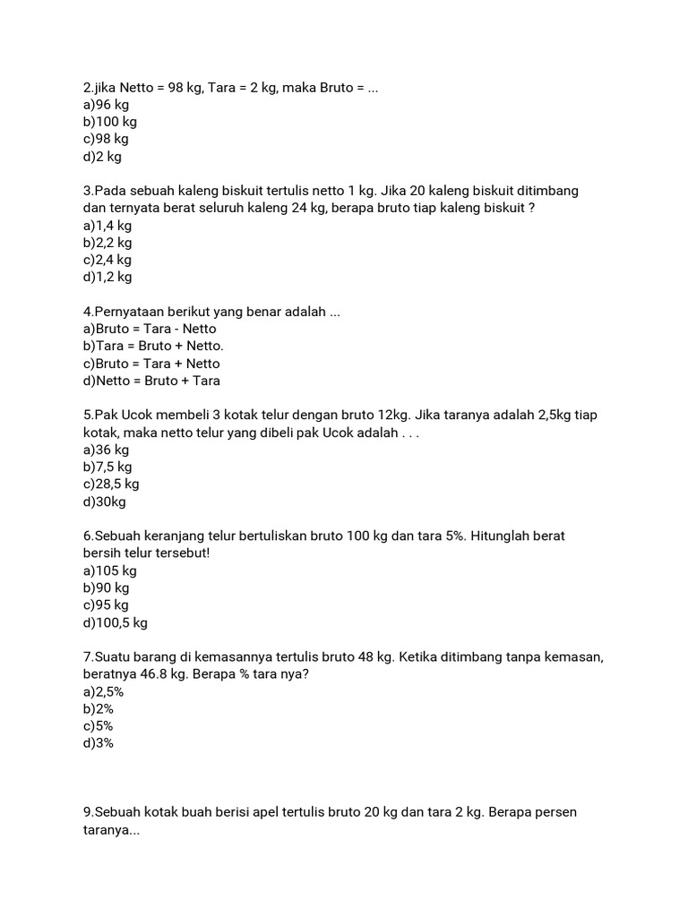 Netto Bruto Tara | PDF