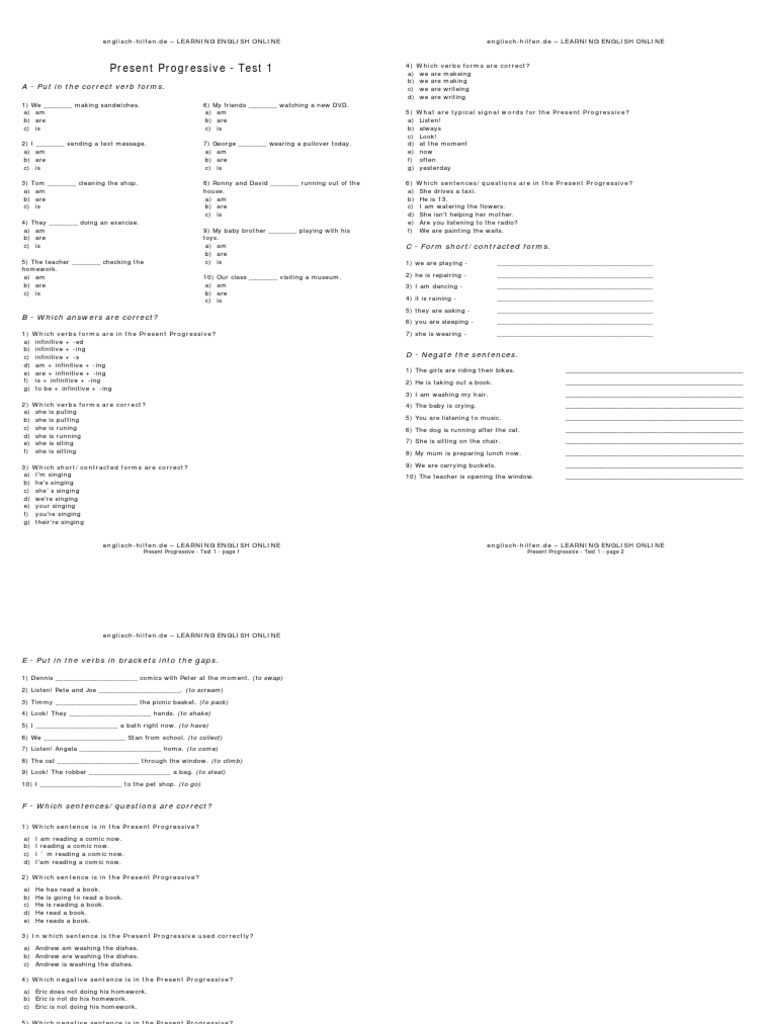 Complex Test Present Progressive | PDF | Linguistics