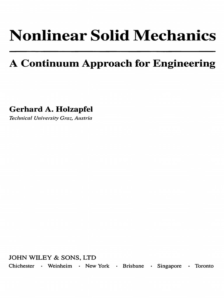 Nonlinear Solid Mechanics A Continuum Approach For Engineering by Holzapfel G.A. | PDF