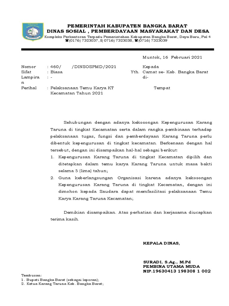 Surat Pelaksanaan Temu Karya KT Kecamatan 2021 | PDF