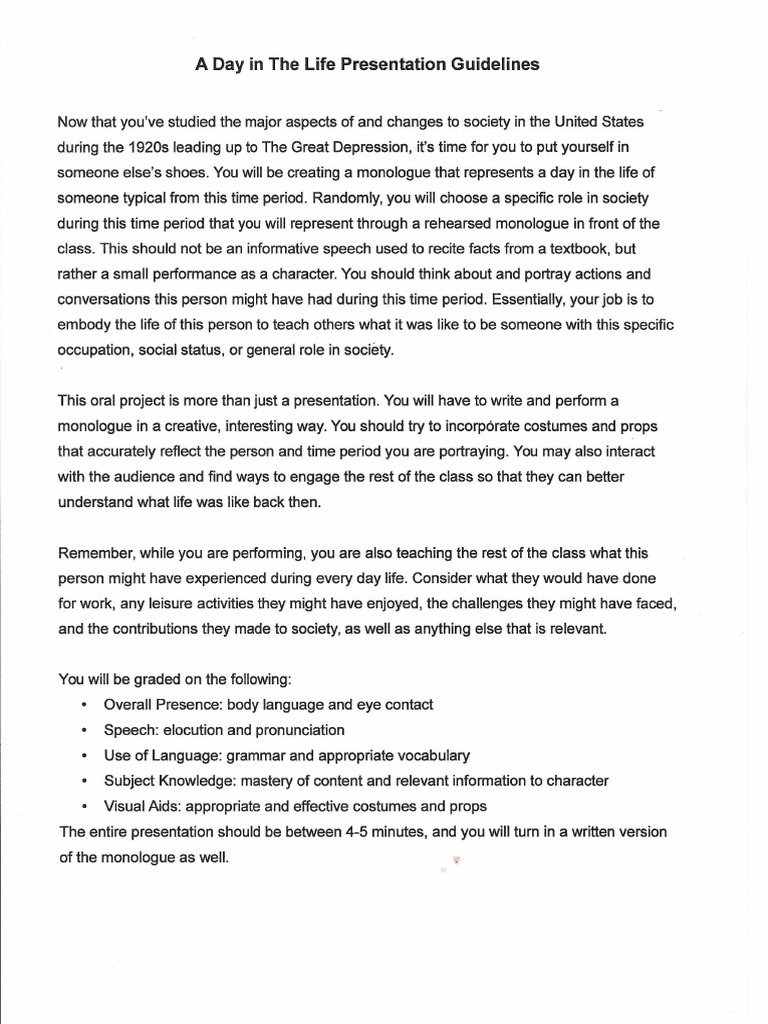 Roaring 20s Monologue - Guidelines | PDF