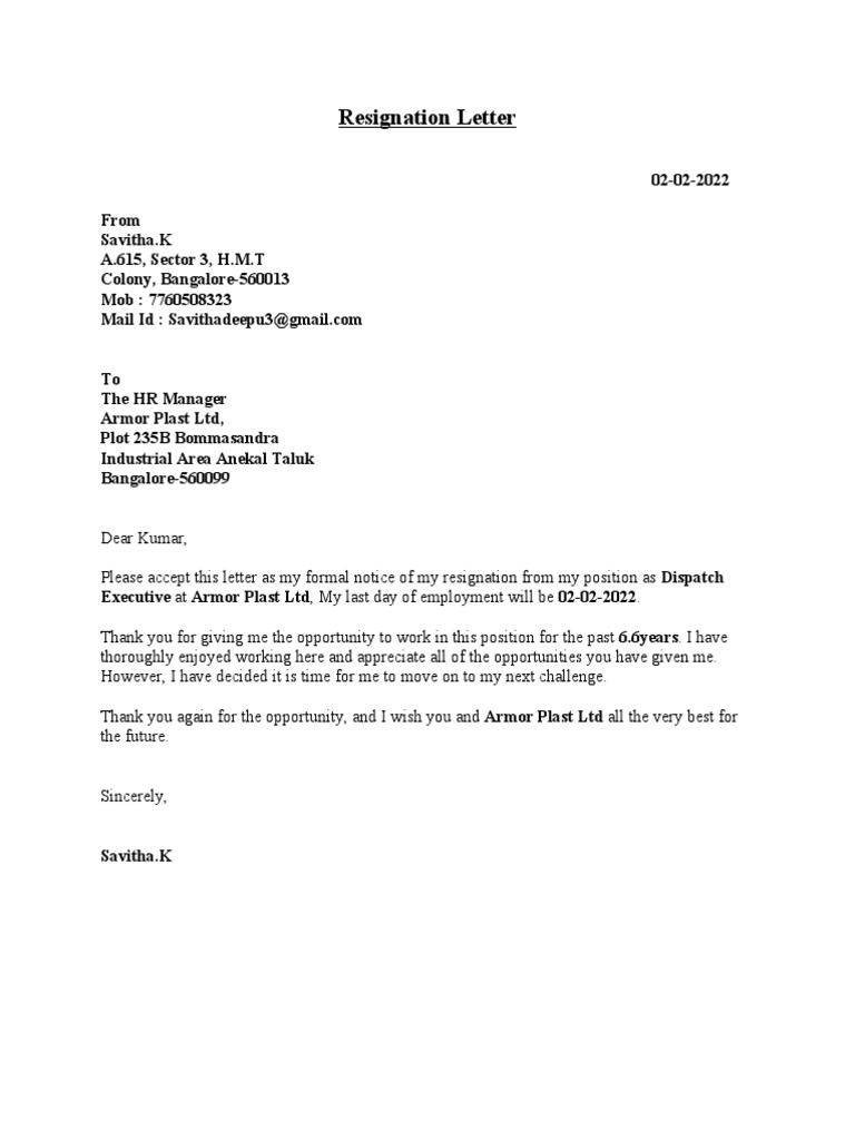 Sample Resignation Letter 1 | PDF | Technology & Engineering